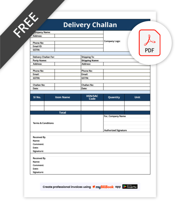 Delivery Challan Format in PDF – Free Download (India)