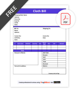 Cloth Bill Format- Free Customisable Templates