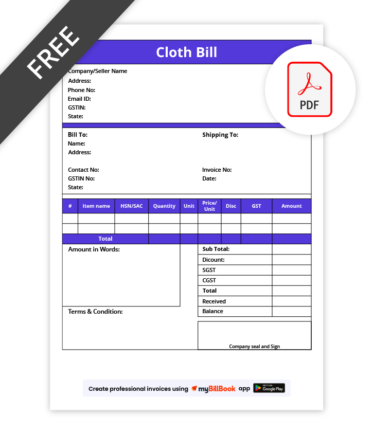 Cloth Bill Format- Free Customisable Templates