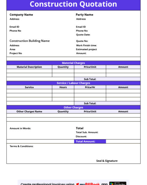 Construction Quotation Format – Free Word, Excel & PDF Templates