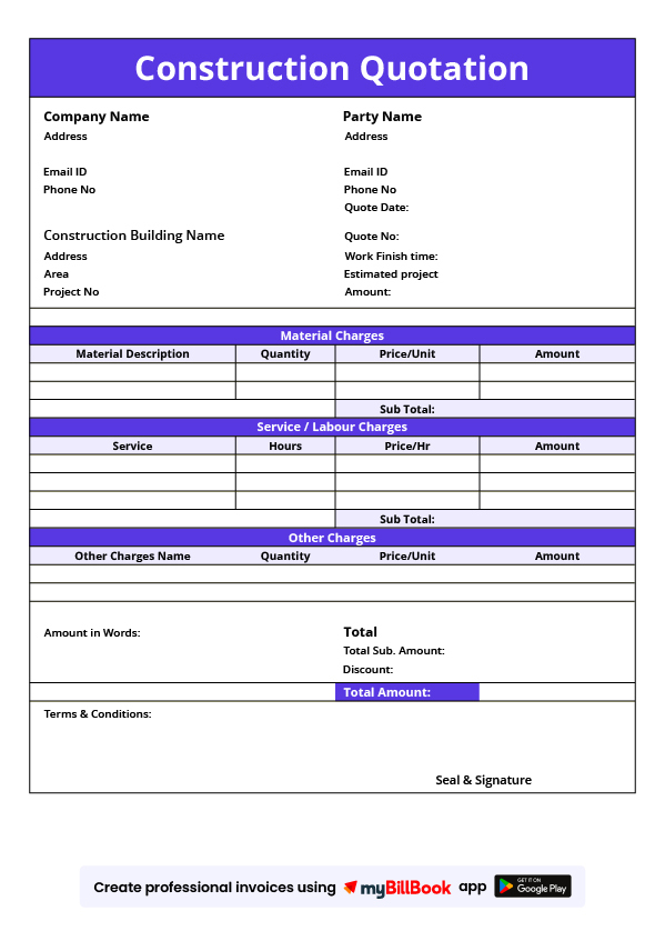 Construction Quotation Format – Free Word, Excel & PDF Templates