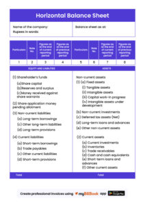 Horizontal Balance Sheet Format in Excel, Word & PDF for Free