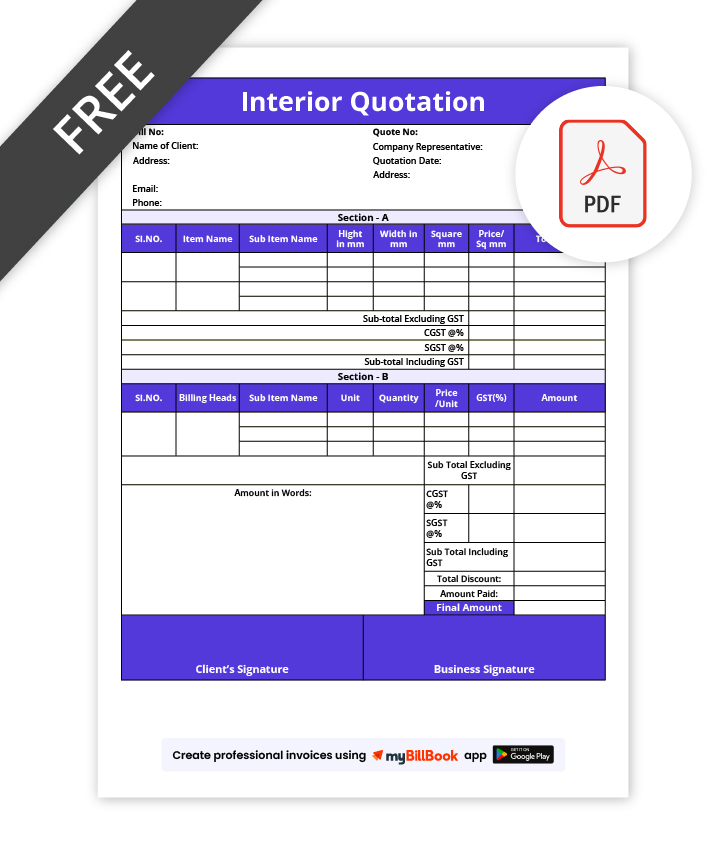 Free Interior Design Quotation Format Templates