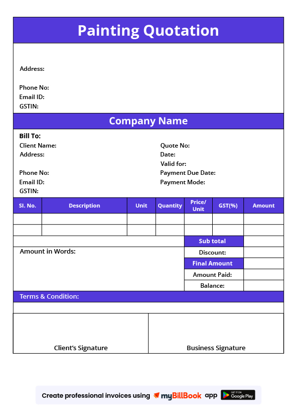 Painting Quotation Format- Download Free Templates