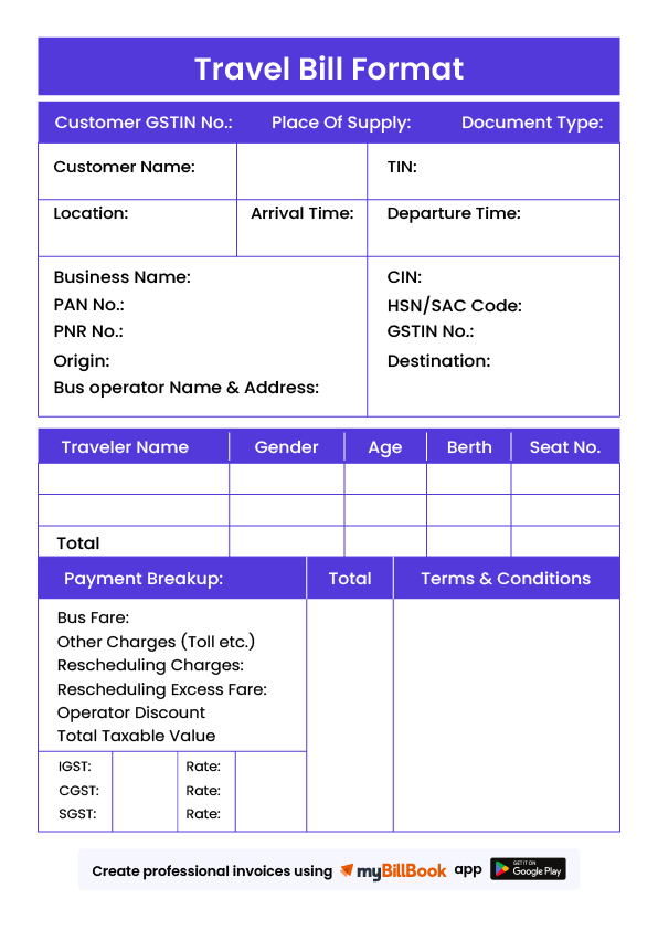 Travel Bill Format – Free Word, Excel & PDF (India)