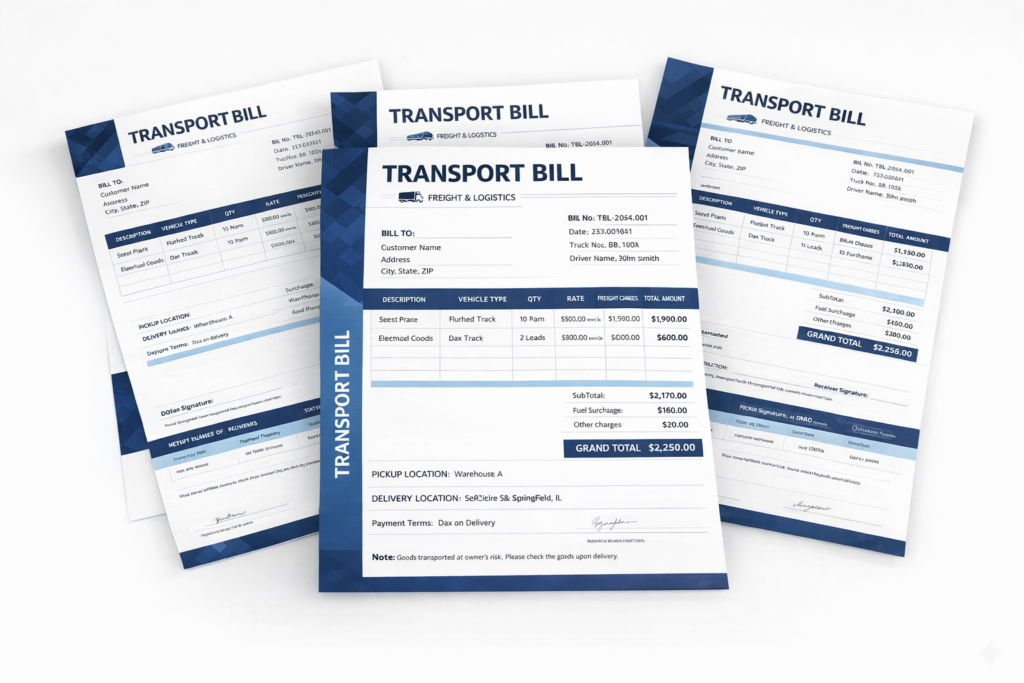 Free Transport Bill Format in Word, Excel and PDF