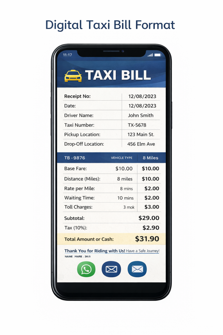 Taxi Bill Format – Free Download in Word, Excel & PDF