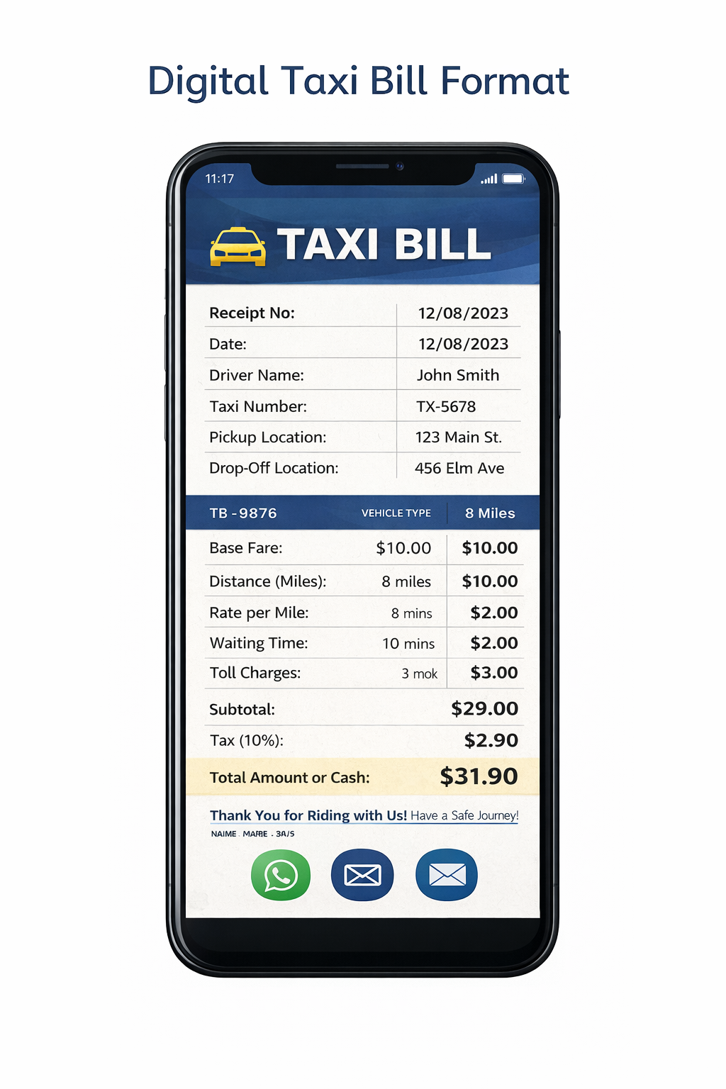 Taxi Bill Format – Free Download in Word, Excel & PDF