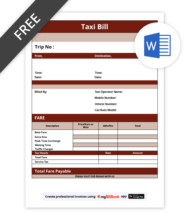 Taxi Bill Format – Free Download in Word, Excel & PDF