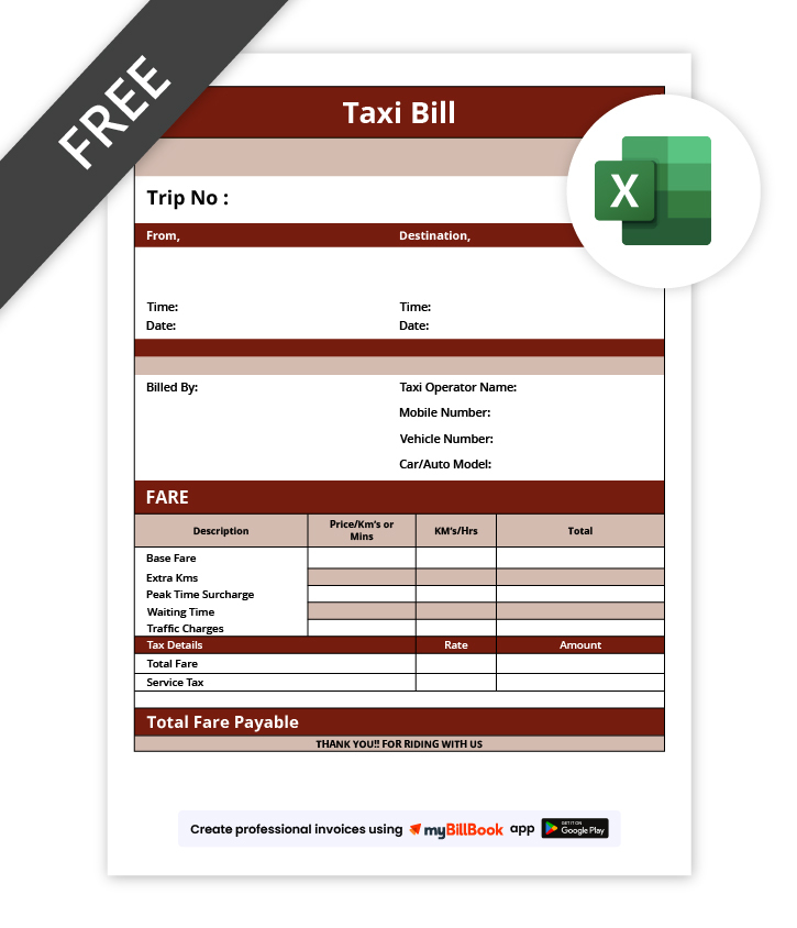 Taxi Bill Format – Free Download in Word, Excel & PDF