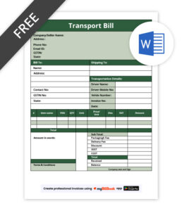 Free Transport Bill Format in Word, Excel and PDF