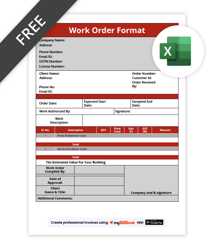 Download Free Work Order Format( Word, Excel, PDF)