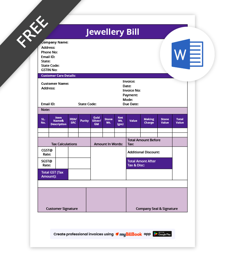 Jewellery Bill Format – Download Word, Excel & PDF